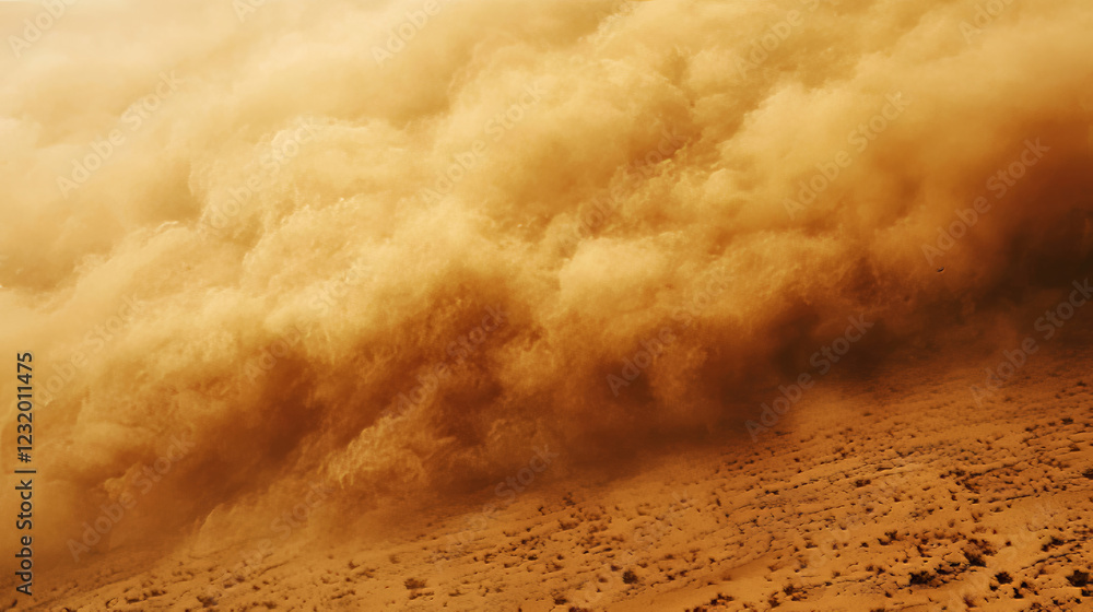 Dust cloud, dirty brown smoke, heavy thick smog with motes sand and ...
