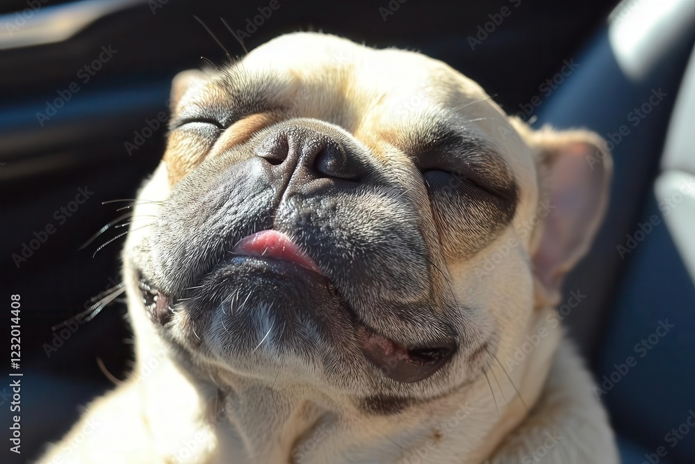 distressed french bulldog panting heavily in overheated car interior ...