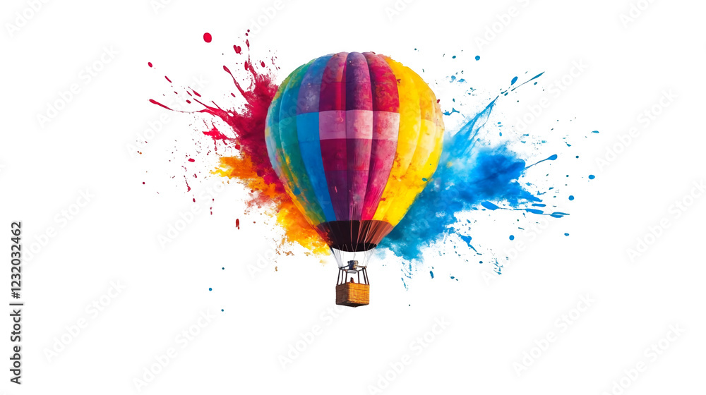 A burst of paint splashes creating the shape of a hot air balloon ...