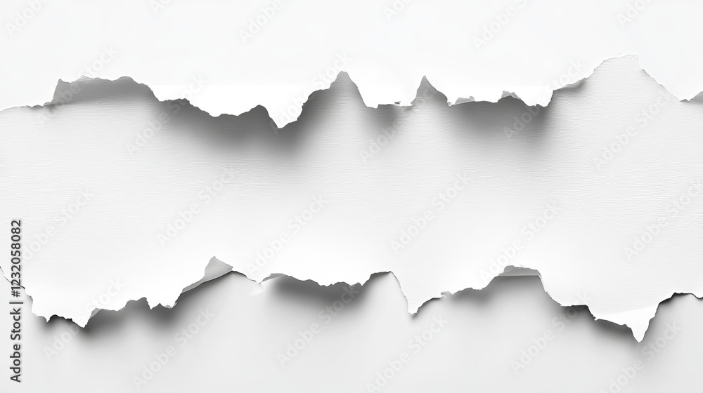 Torn paper white edge txture with curl border background. Rip strip ...