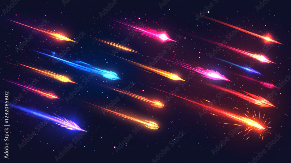 Glowing flying arrow with vfx motion effect. Realistic vector ...