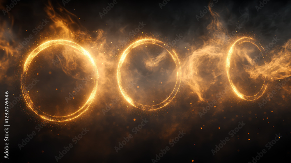 Colorful circular light flare effects isolated on dark black background ...