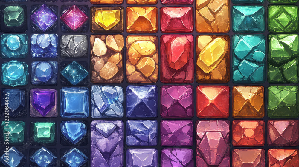 Cartoon set of game crystals isolated on dark background. Vector ...