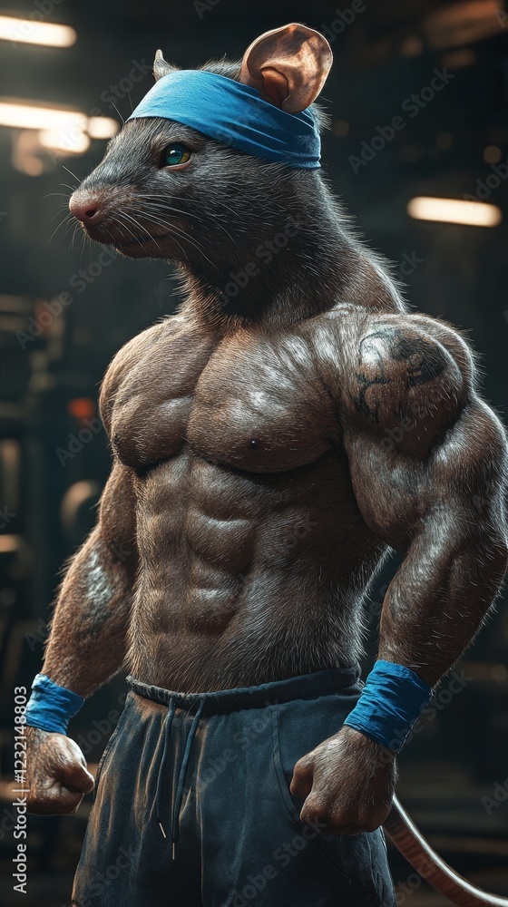 Muscular rat bodybuilder posing in a gym Stock Illustration | Adobe Stock