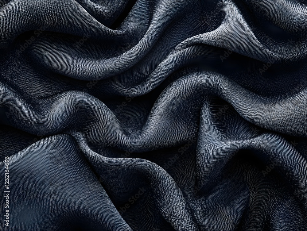Dark Indigo Drape: Luxurious folds of dark indigo fabric create a ...