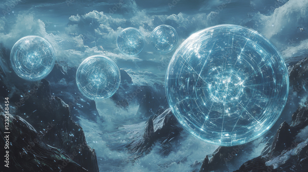 Bubble shields, protection force fields. Vector realistic set of safety ...