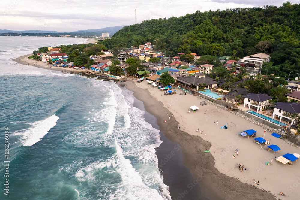 San Juan, La Union, Philippines - Jan 7, 2025: Aerial of Urbiztondo ...