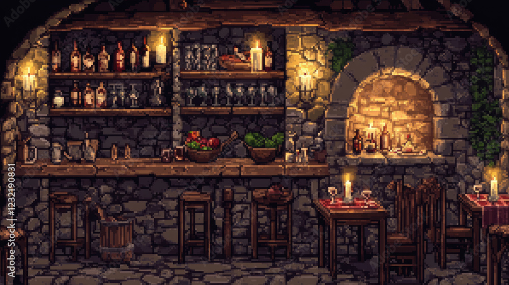 Medieval tavern cartoon vector illustration. Old pub with stone walls ...