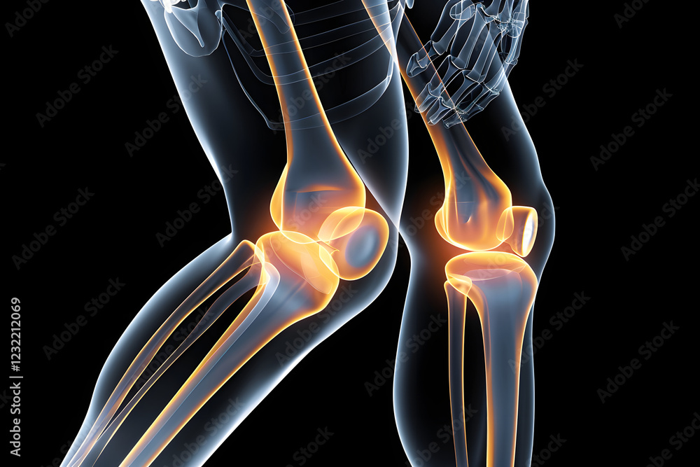 Human knee joint showing femur tibia fibula and patella bones anatomy ...