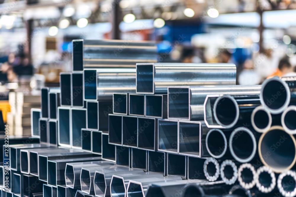 Metal Tubes and Profiles on Workbench. Various metal profiles, tubes ...