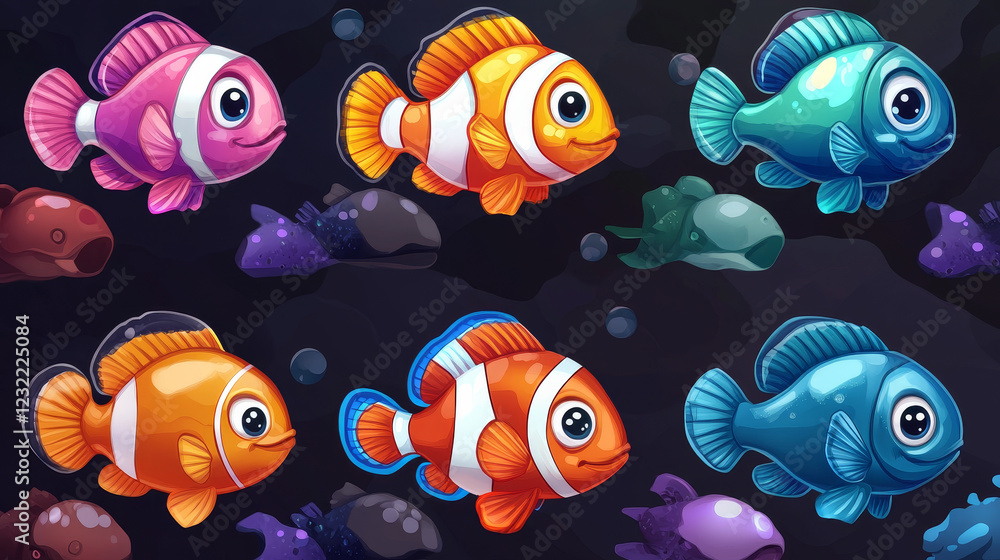 Stock-Illustration „Underwater game ui interface with fish slot icon ...