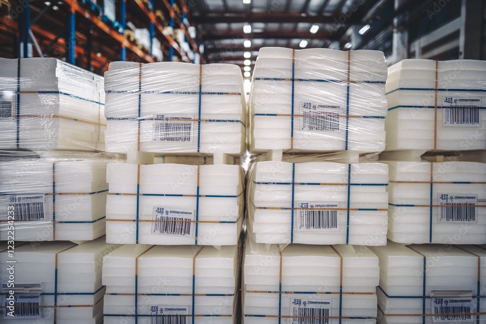 Stacks of Polystyrene Foam in Industrial Warehouse. Neatly arranged ...