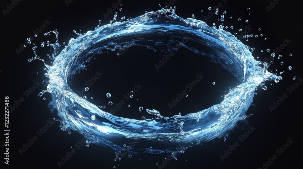 Water circle splash and round swirl realistic 3d vector frame. Liquid ...
