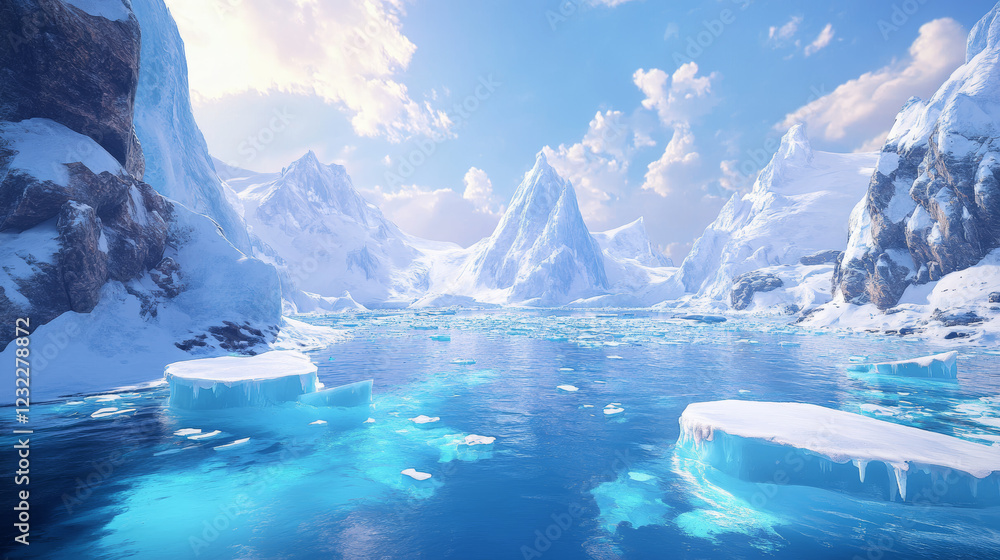 Parallax background arctic 2d landscape, iceberg and glaciers floating ...