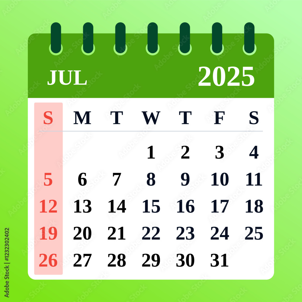 Стоковое векторное изображение «2025 July Time Management and Planning ...