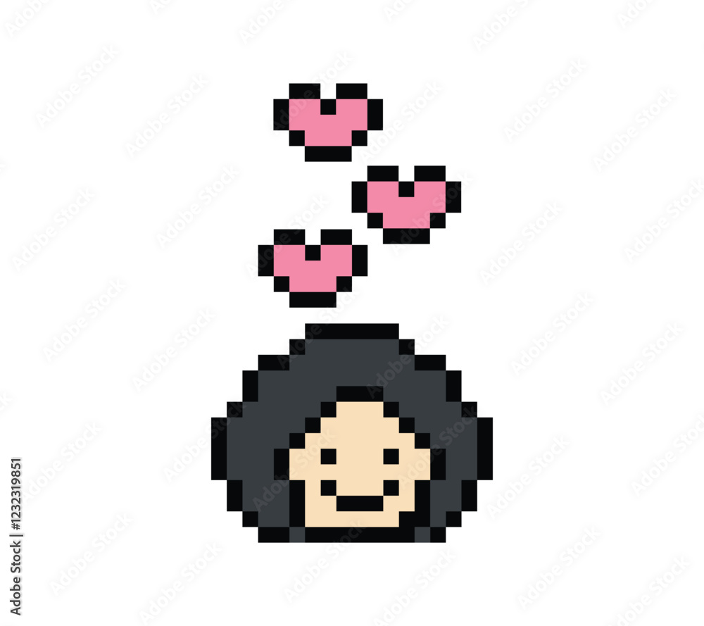Vetor Cute pixel cartoon 8bit character woman lady feel love happy ...