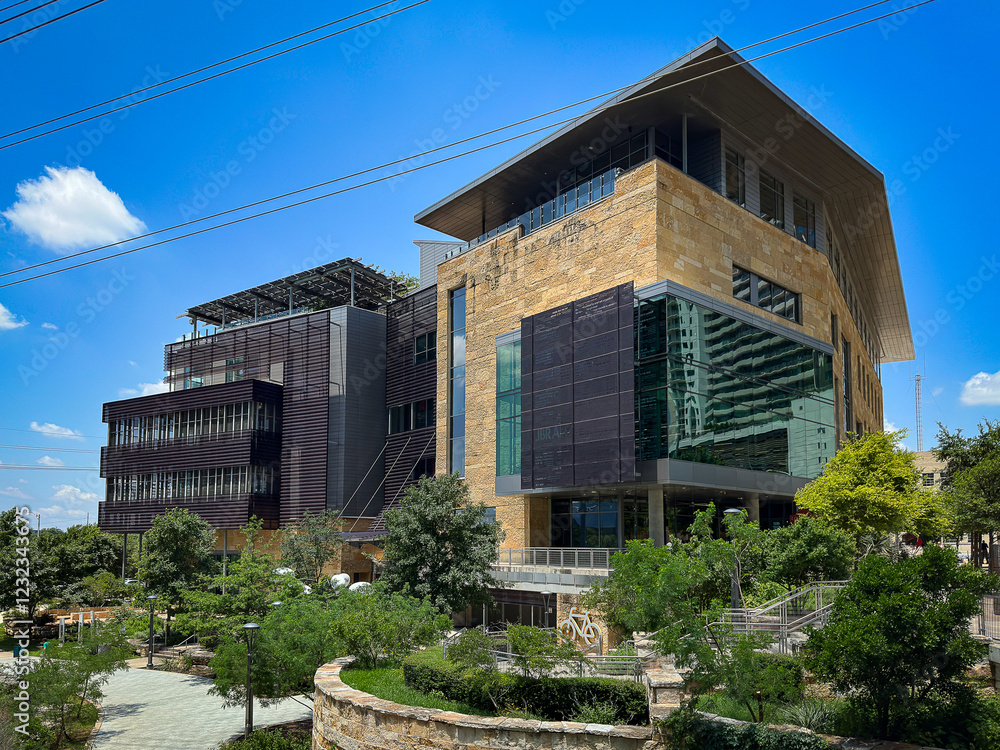 Texas, USA, May 29th 2024, view of the Austin Central Library, a modern ...