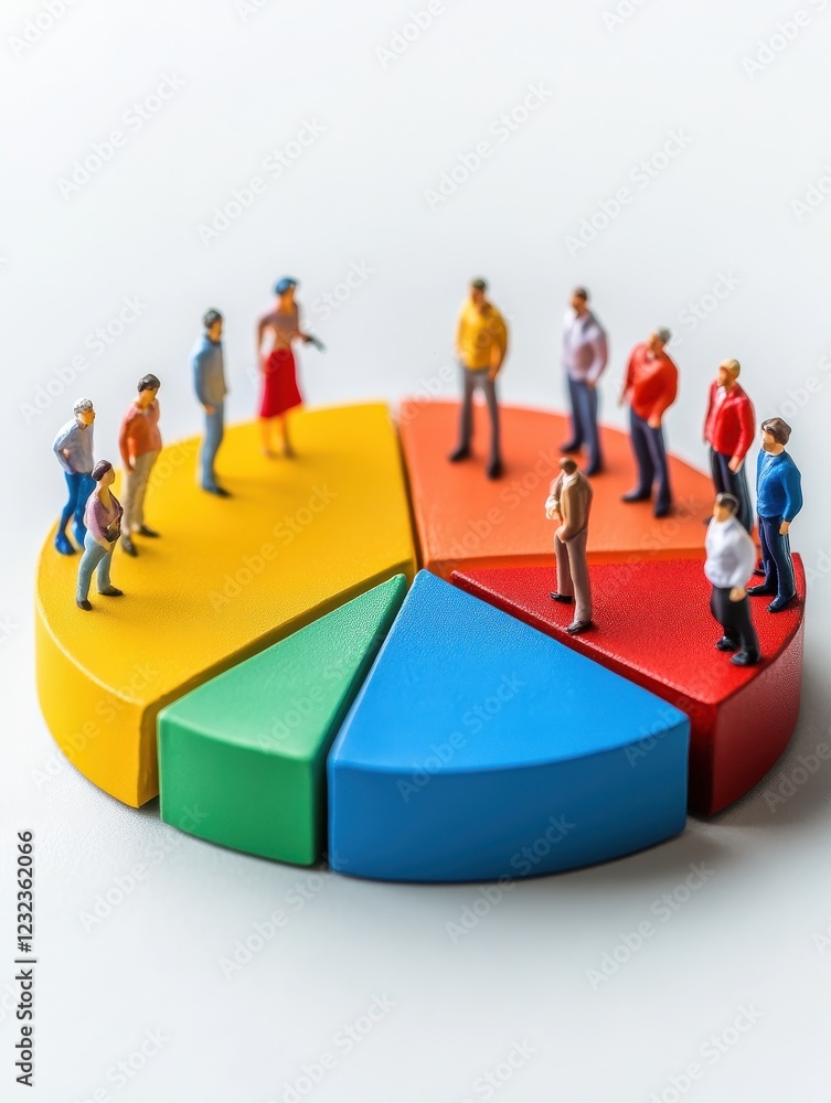 Market segmentation analysis illustrated with pie charts, miniature ...
