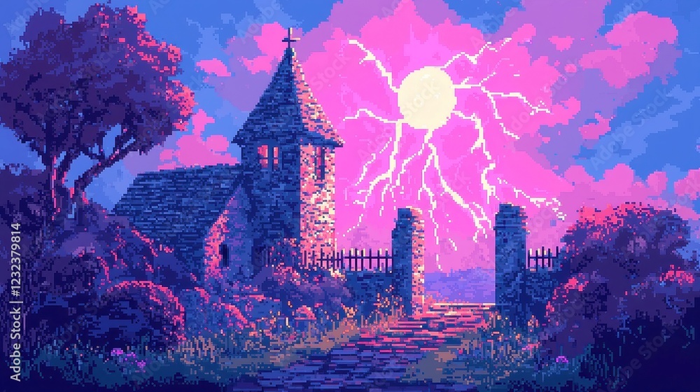 Forgotten Wizard's Tower, a pixel art scene depicting a mystical tower ...