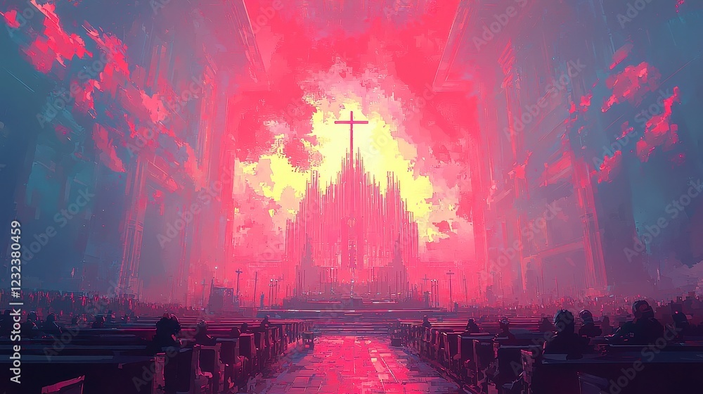 Ethereal Sanctuary, a pixel art cathedral shrouded in mystery ...