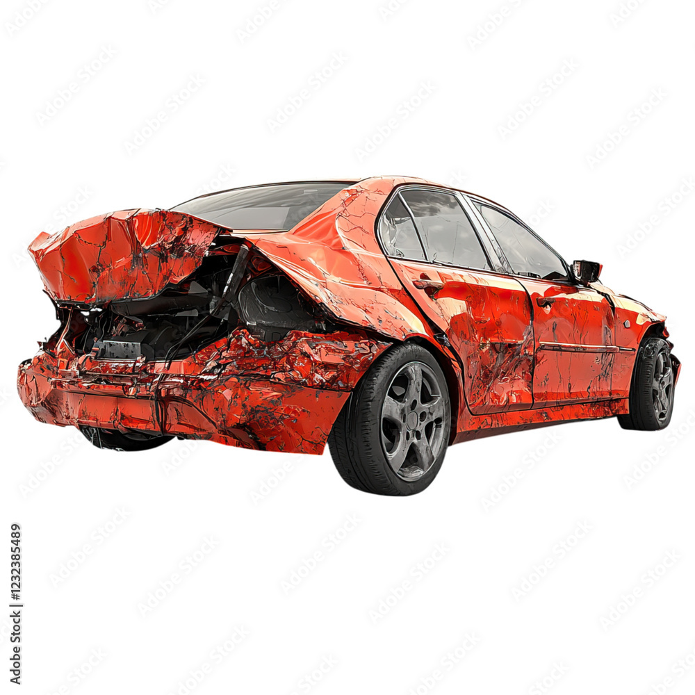 Crashed car visible seen from the best view in a realistic object Stock ...
