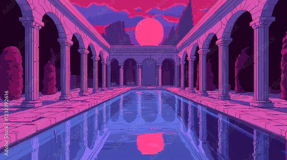 Ilustración de Stock Cursed Mirror Maze, a pixel art scene depicting a ...