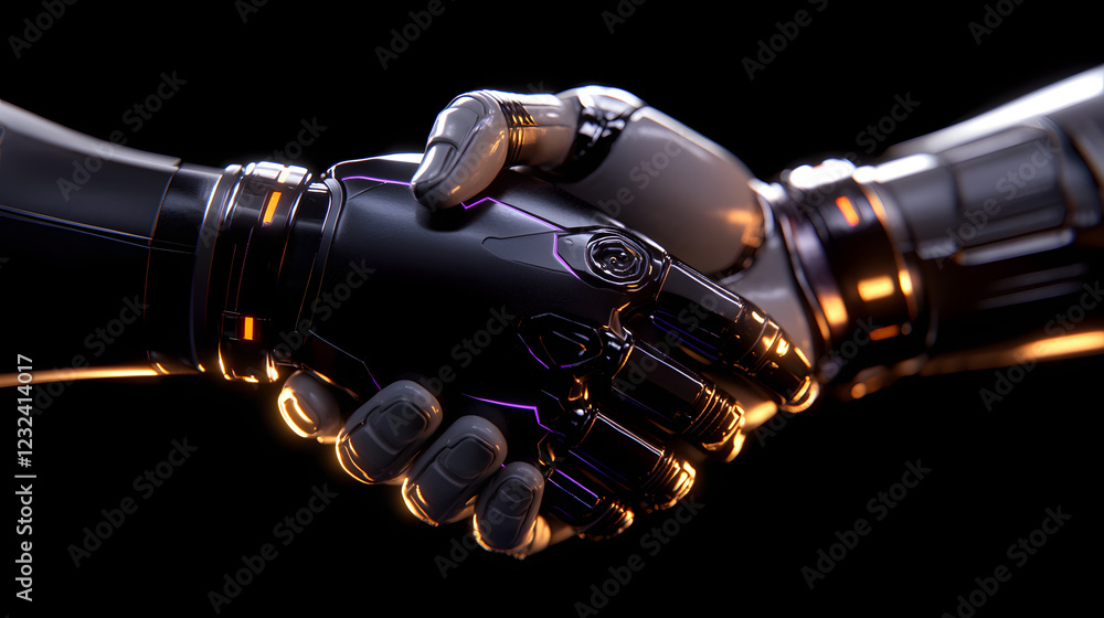 Futuristic handshake between a human and a robotic hand, symbolizing ...