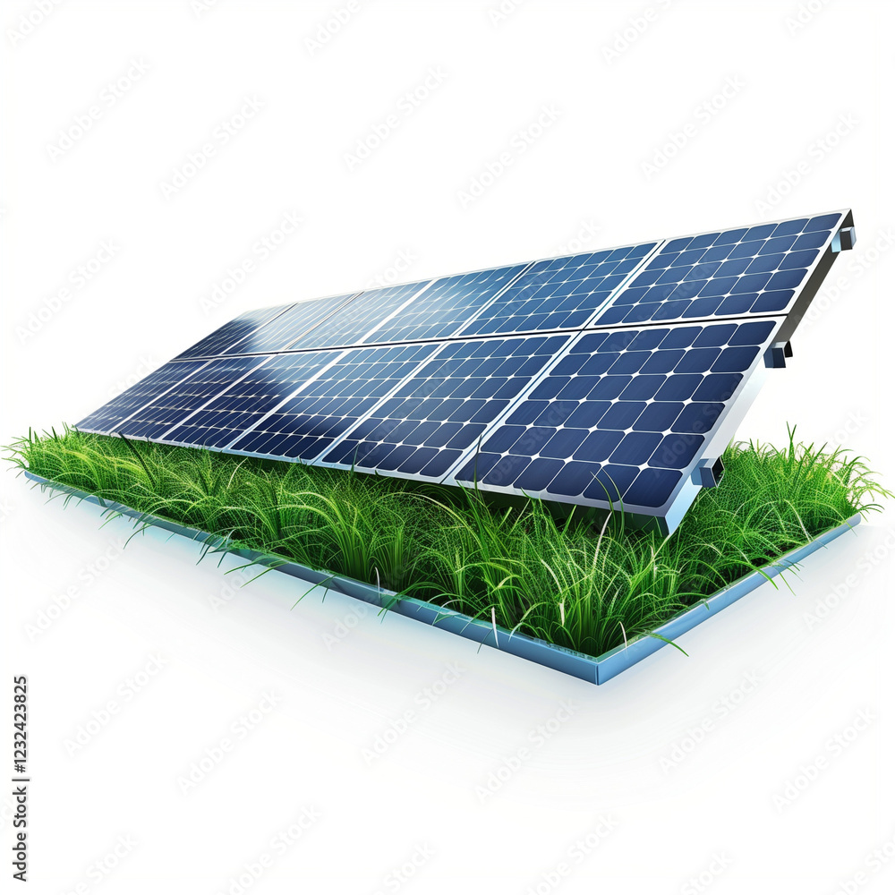 Solar panels installed on a lush green grass field, harnessing ...