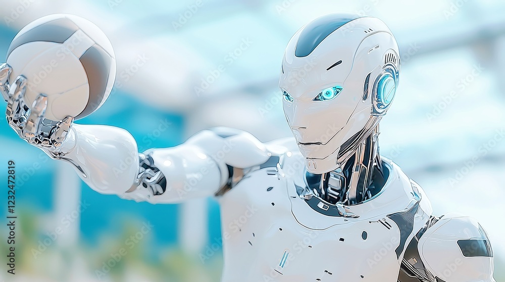 Futuristic volleyball robot executing a powerful spike, showcasing ...