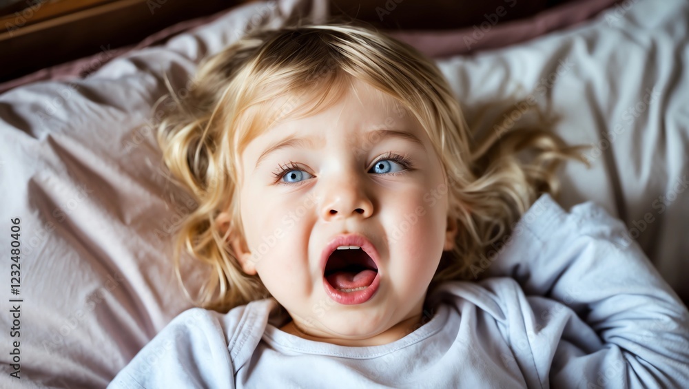 funny face expression with open mouth of blonde caucasian three years ...