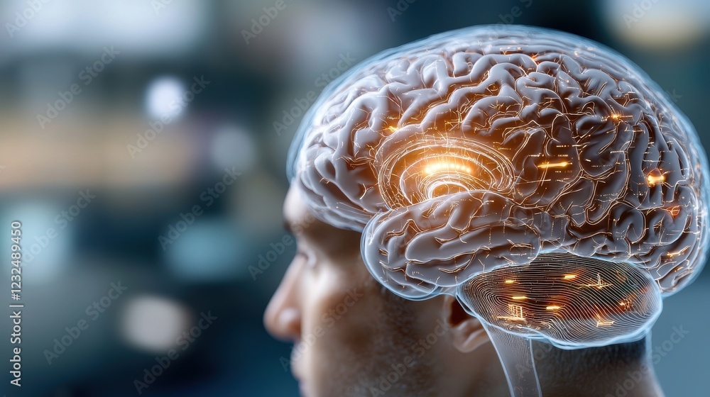 Glowing Neon X Ray Visualization of a Human Brain Anatomy Futuristic ...