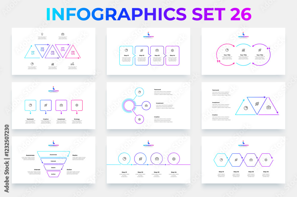 Set of outline infographic elements. Vector process diagrams ...