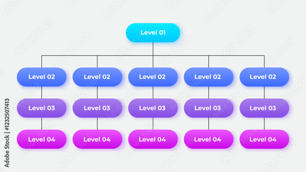 Vertical business organizational chart infographic with 4 hierarchical ...
