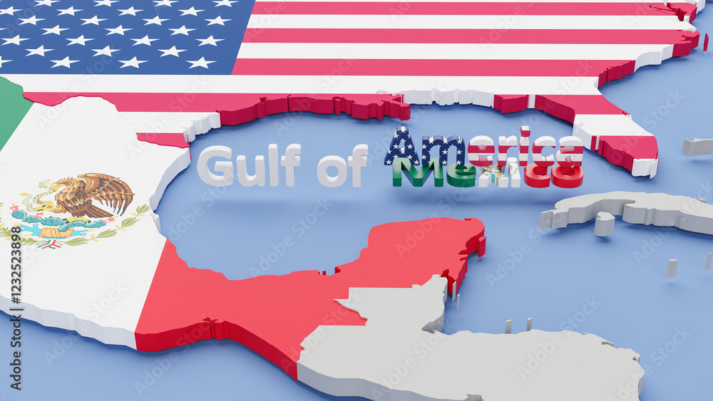 Renaming the Gulf of Mexico into Gulf of America concept. The word ...