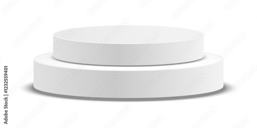 Empty white round podium, modern pedestal and platform, stand stage ...