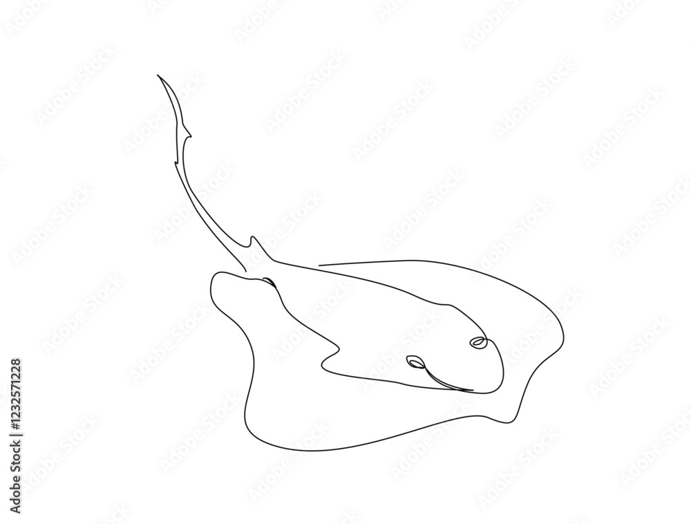Continuous one line drawing of manta ray fish in the sea. Stingray fish ...