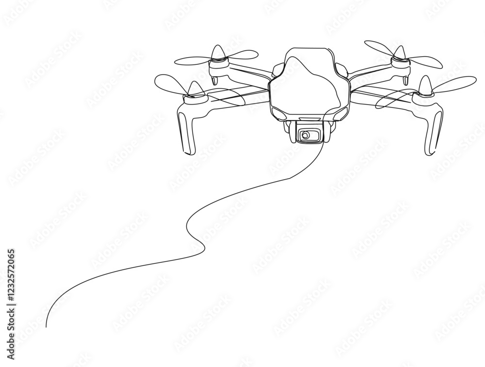 Continuous one line drawing of flying drone design. Drone aircraft in ...