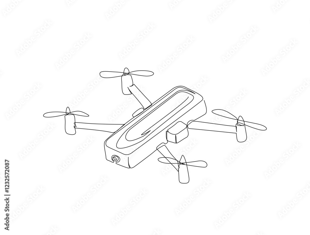 Continuous one line drawing of flying drone design. Drone aircraft in ...