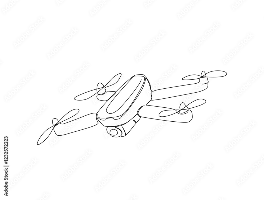 Continuous one line drawing of flying drone design. Drone aircraft in ...