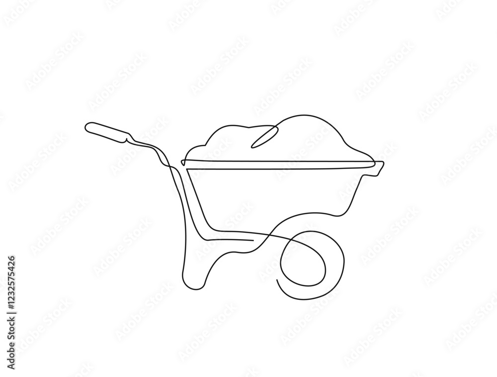 Continuous one line drawing of garden wheelbarrow. Wheelbarrow in ...
