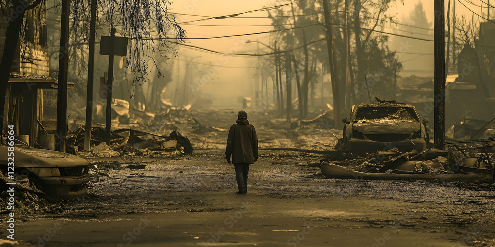 apocalypse scene, dystopian landscape, post-apocalyptic world, lone ...