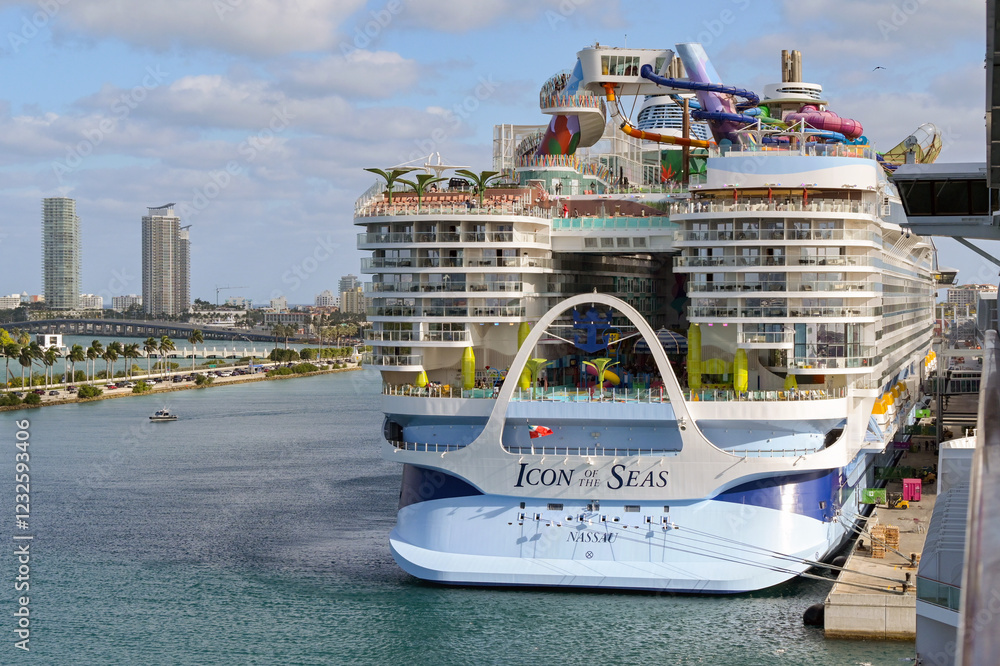 Miami, Florida, USA - 4 January 2025: Rear view of the world's biggest ...
