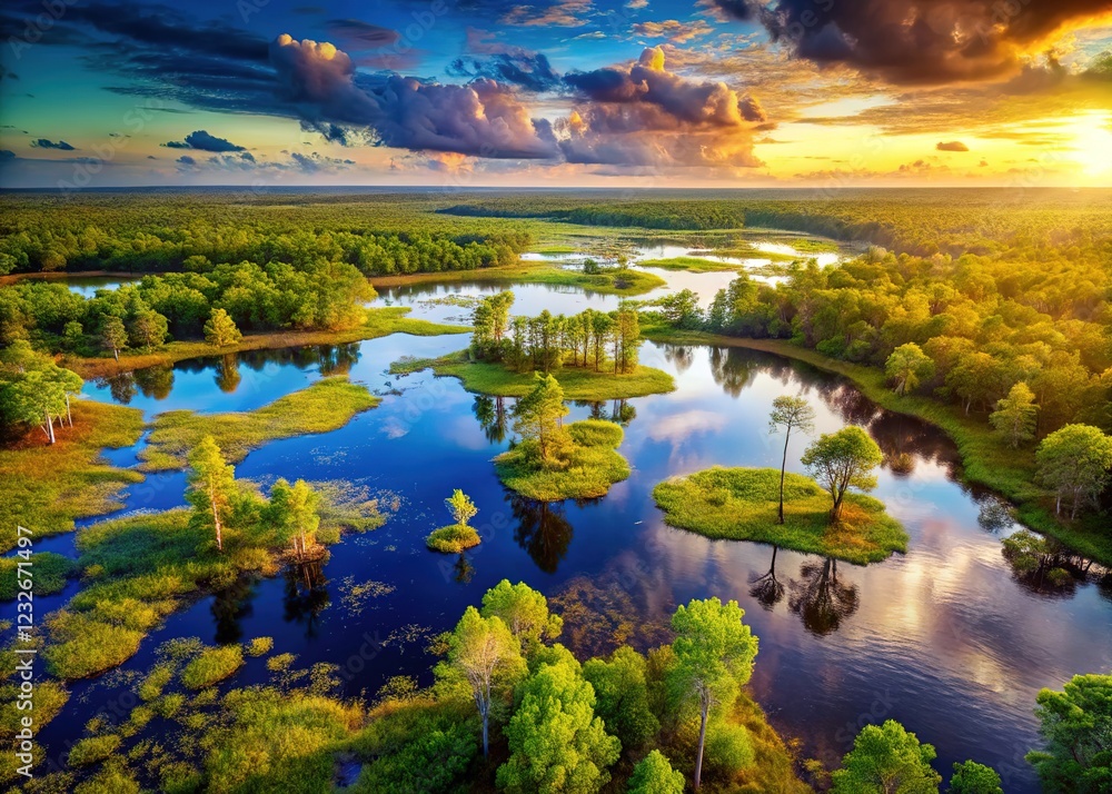Drone captures Everglades swamp scenery, Florida wetlands. Stunning AI ...