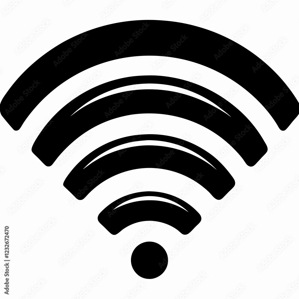 Classic WiFi symbol with four graduated arcs and base point in black ...