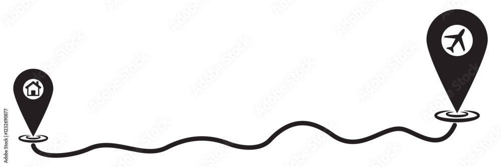 Route icon between two points with dotted path and location pin ...