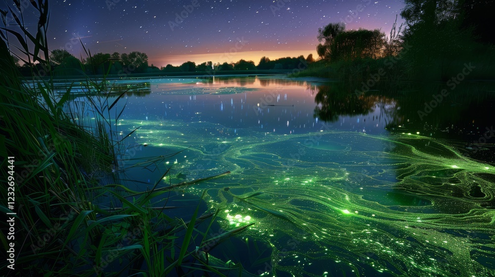Glowing Bioluminescent Algae Illuminating Dark Water in Mesmerizing ...