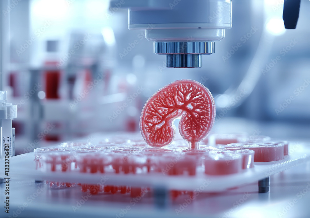 3D printed kidney model under microscope in laboratory setting Stock ...