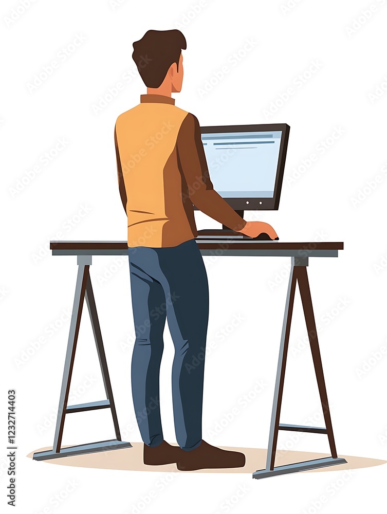 Standing Desk Work: A focused young professional works at a standing ...
