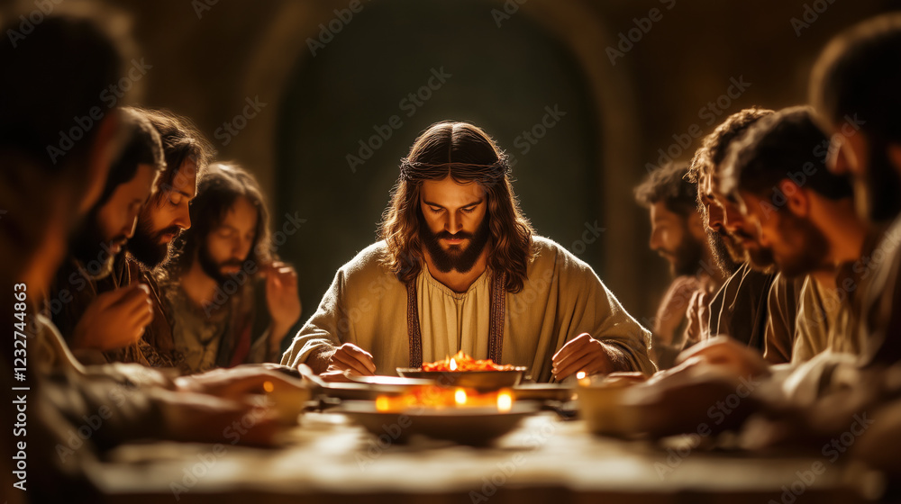 Jesus Christ at Last Supper with 12 Disciples Stock Photo | Adobe Stock