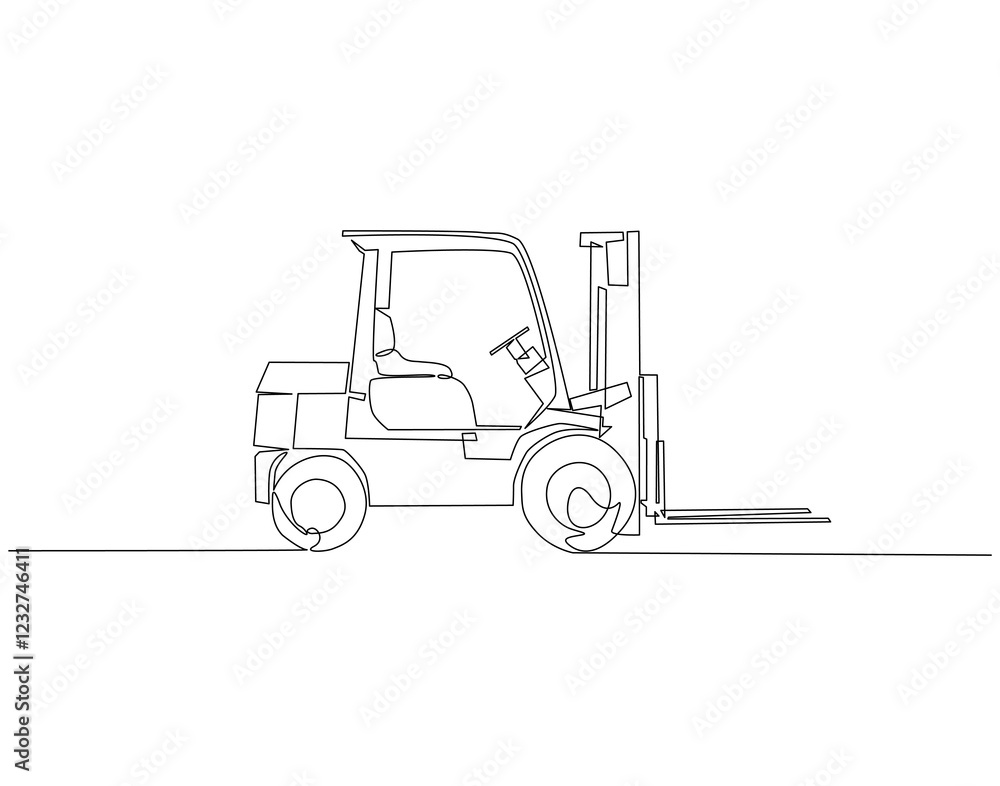 Continuous line drawing of forklift truck. Single line illustration of ...
